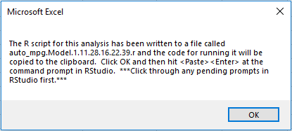 Using Excel to create R code for linear regression - RegressIt